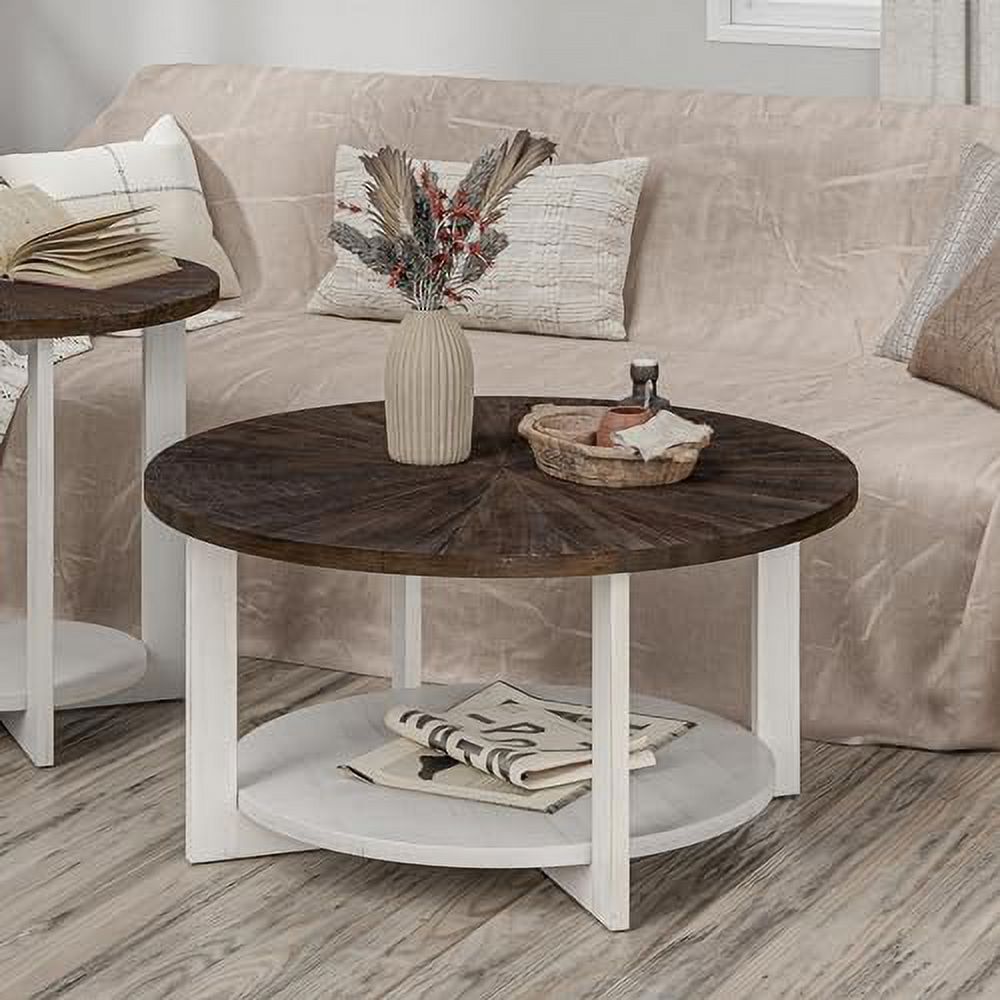 Round Wood Coffee Tables with Storage, Rustic Farmhouse Coffee Table ...