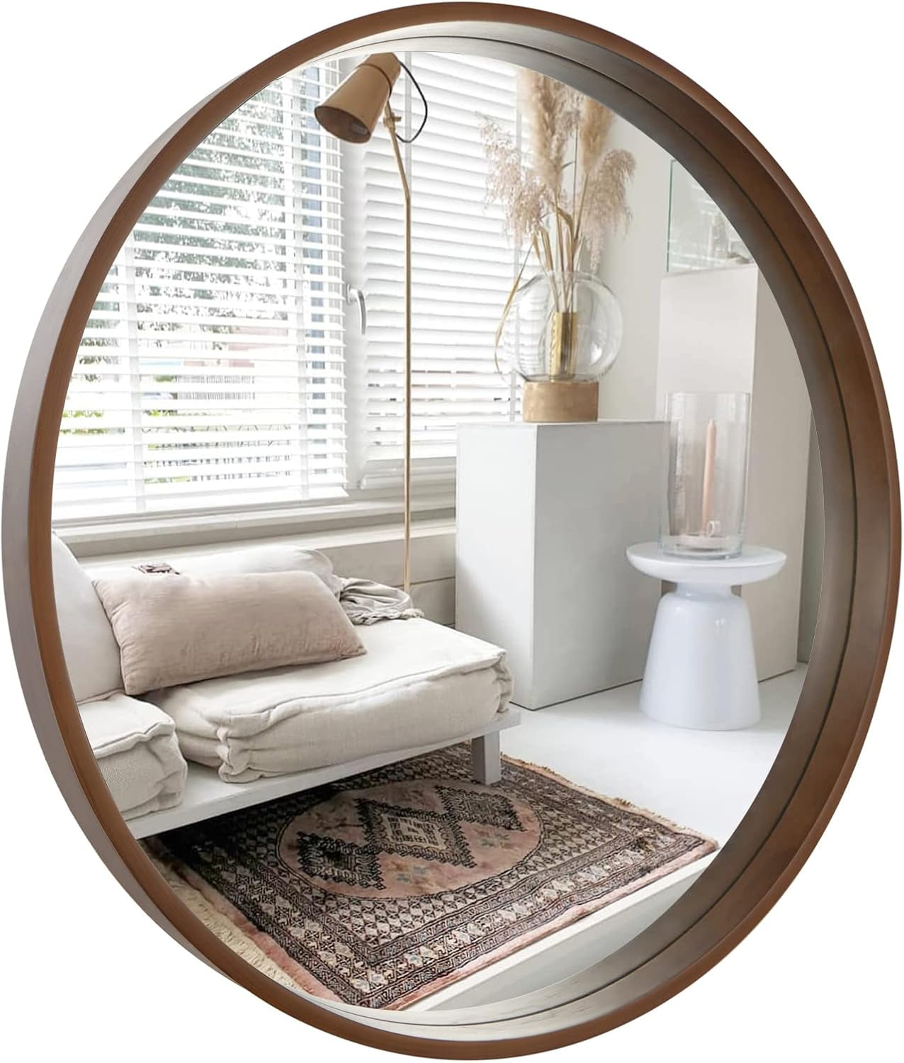 Round Wood Mirror, 24" Round Bathroom Wall Mirror Circle Mirrors for ...