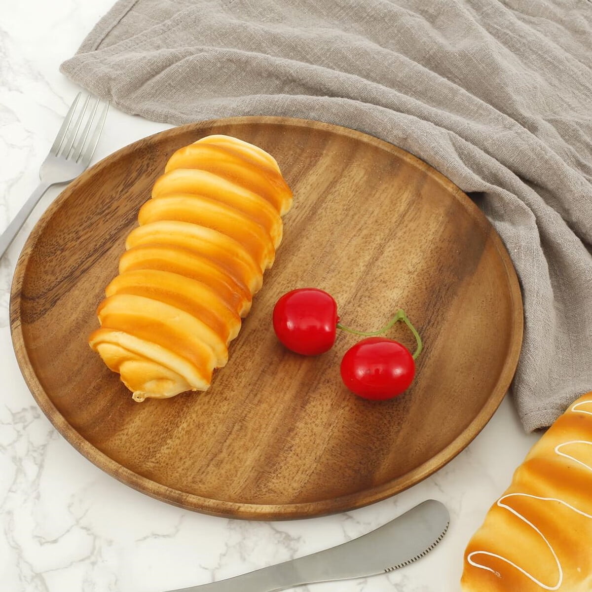 Round Wood Plates 10inch/8inch Acacia Wood Dinner Plates Lightweight ...