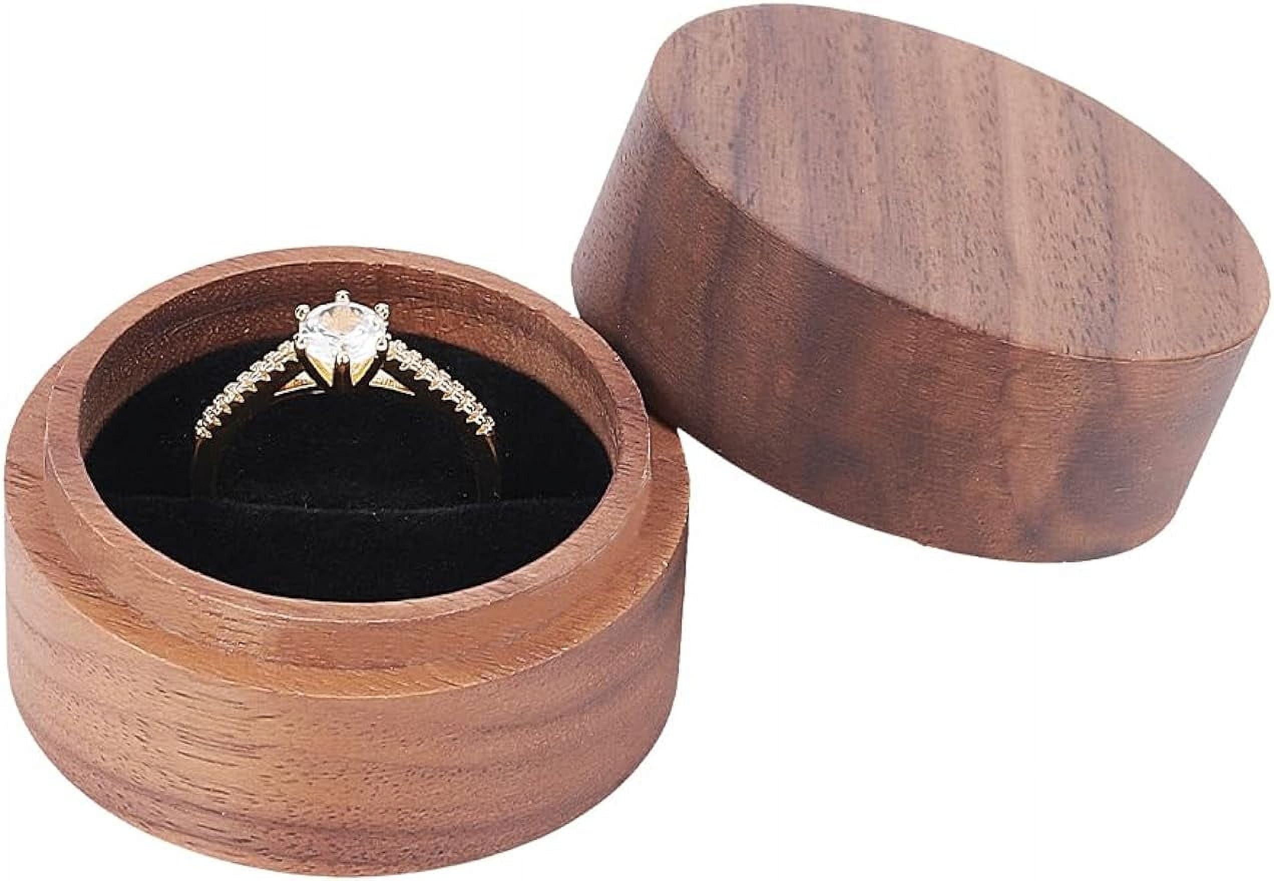 Round Wood Ring Box with Black Velvet Inside 1.9x1.4inch Coconut Brown ...