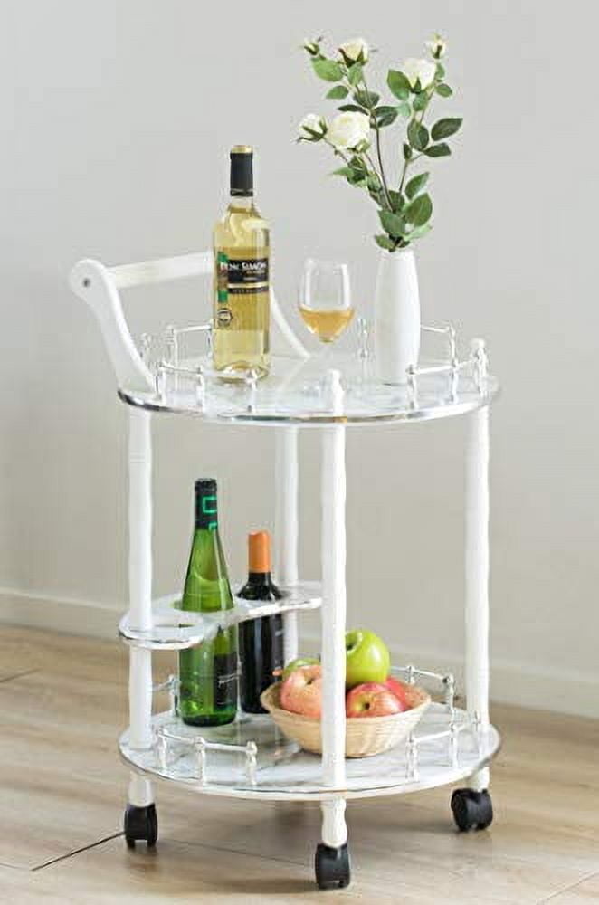 Round Wood Serving Bar Cart Tea Trolley, 2 Tier Shelves, Rolling Wheels ...