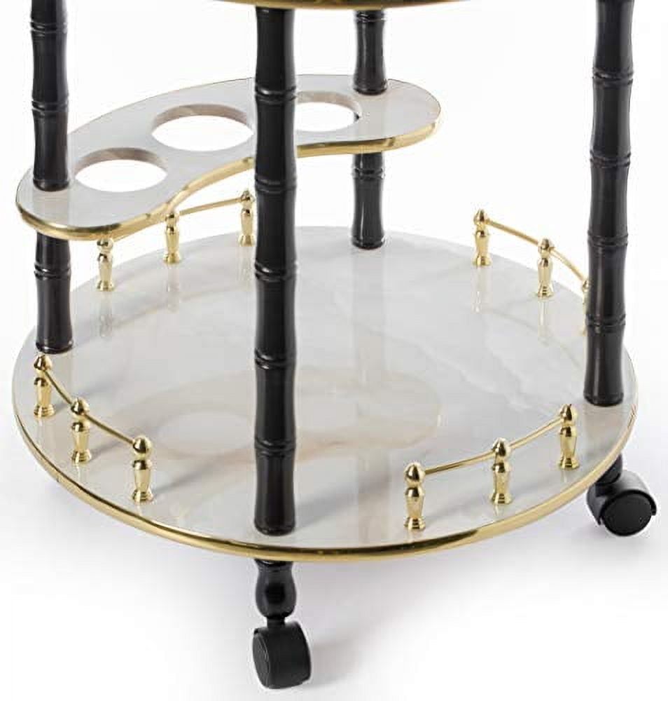 Round Wood Serving Bar Cart Tea Trolley, 2 Tier Shelves, Rolling Wheels ...
