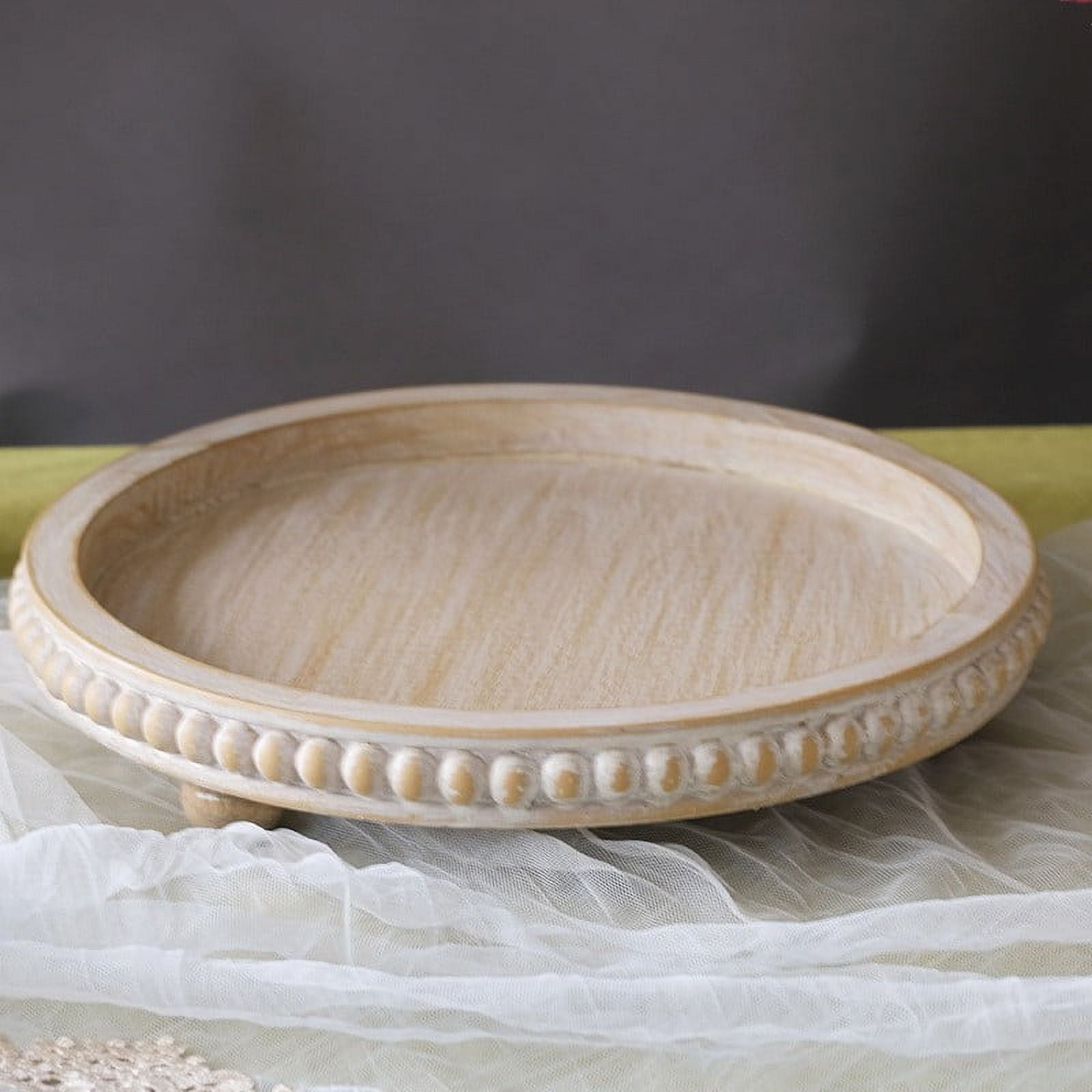Round Wood Tray/w Wood Bead Garland - 11.8" Decorative Trays for Home ...