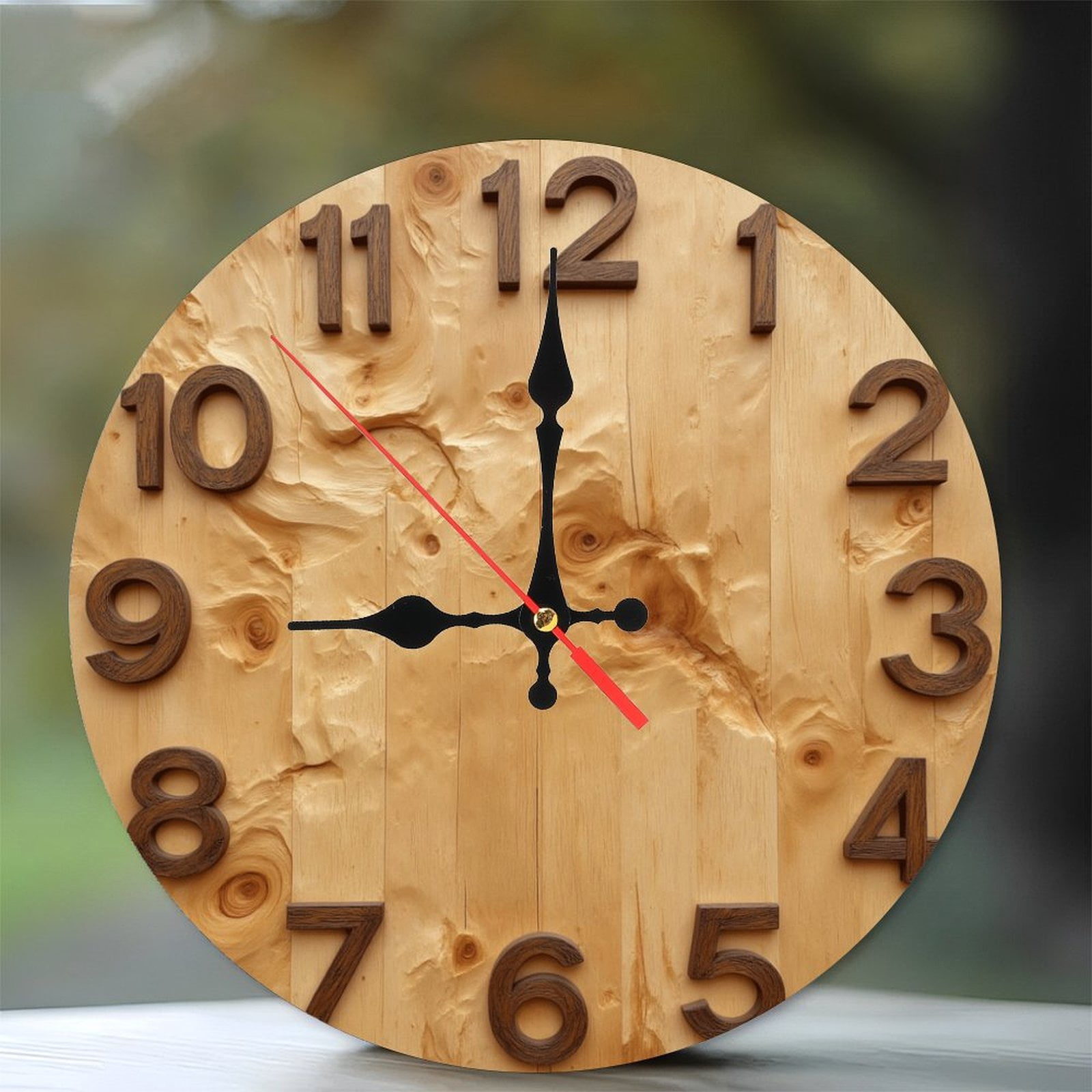 Wooden Round Wall Clock with Large Numbers Decor 10-Inch Silent Wooden ...