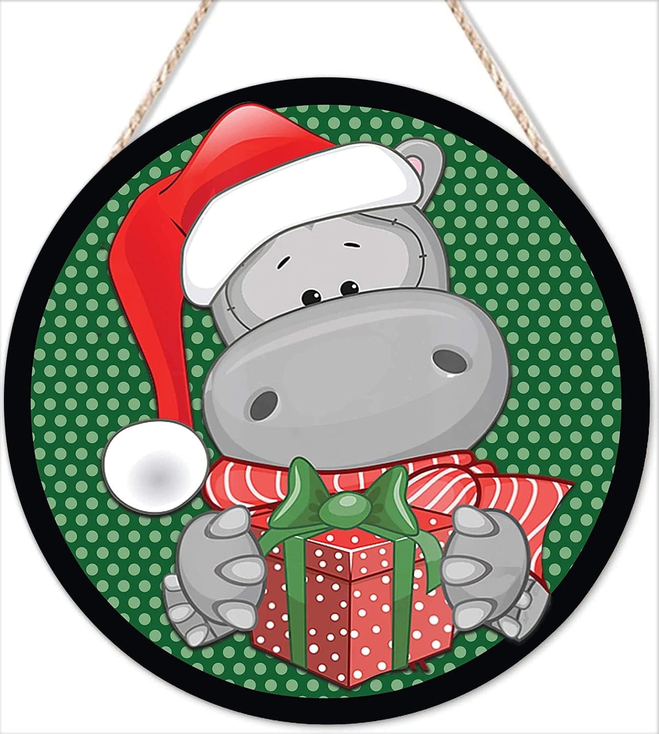 Round Wood Wall Sign Plaque Christmas Hippo Wreath Sign, Hippopotamus ...