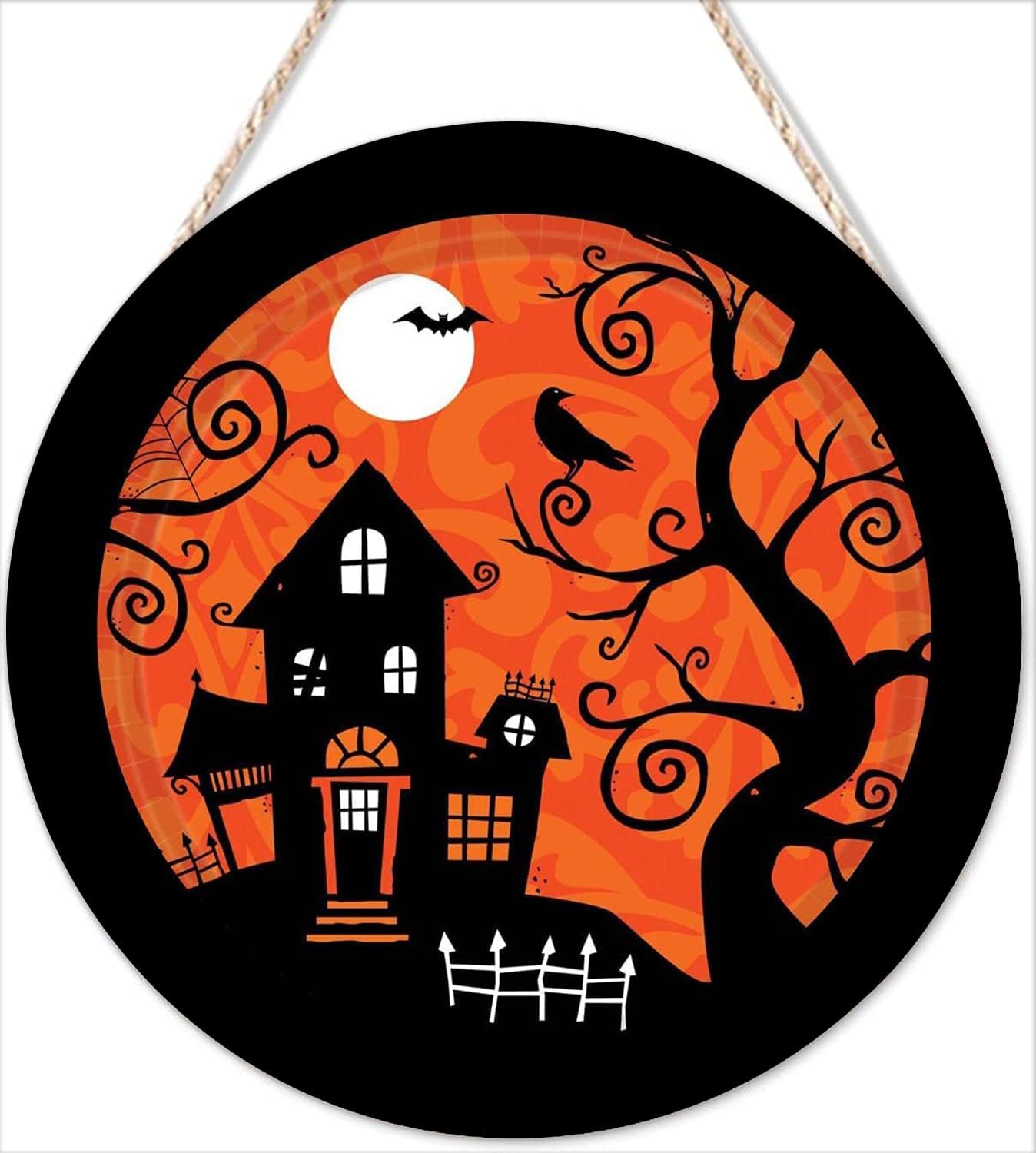 Round Wood Wall Sign Plaque Spooky Halloween House Rustic Wooden Sign ...