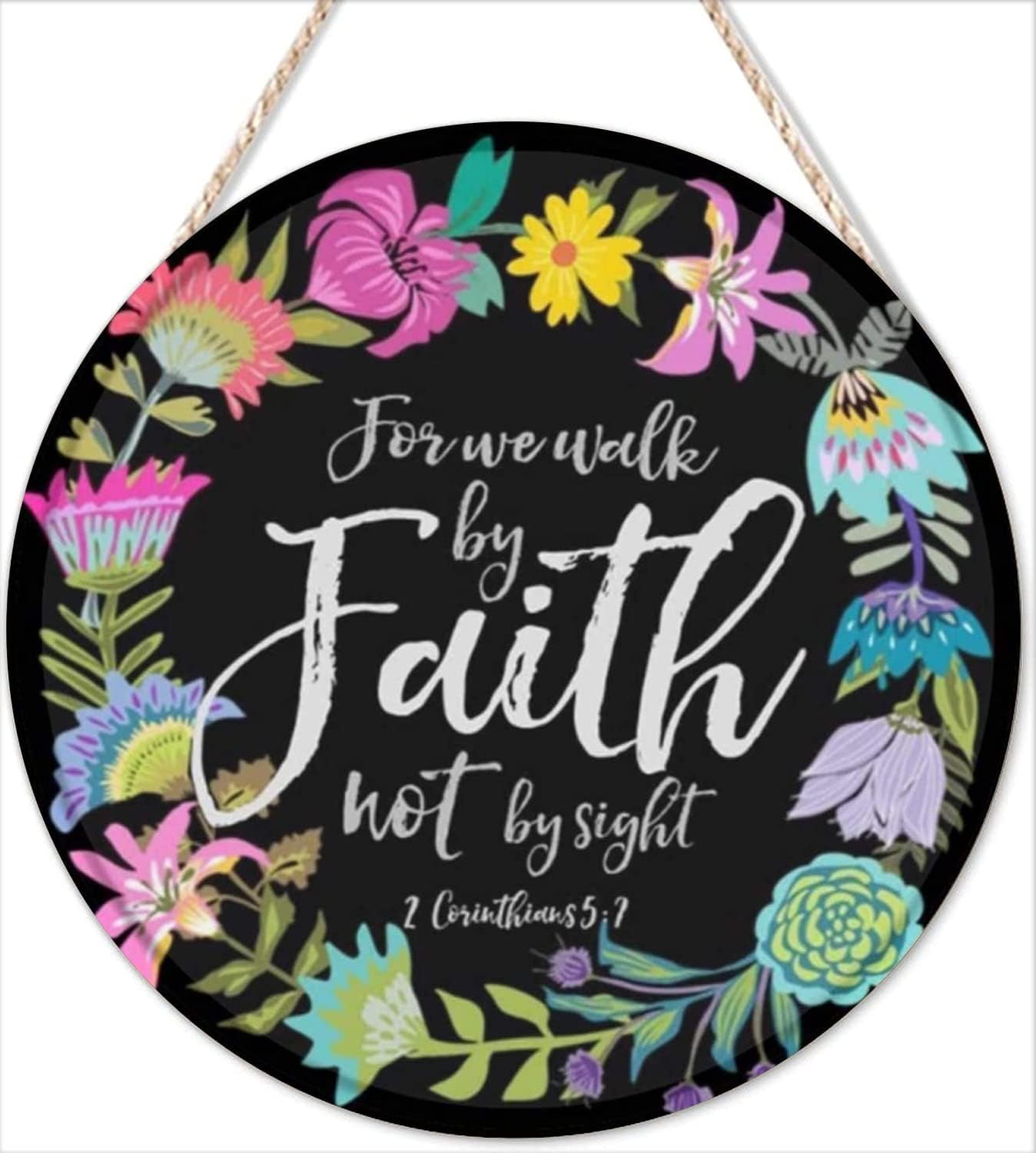 Round Wood Wall Sign Plaque We Walk by Faith Not by Sight Circle Rustic ...