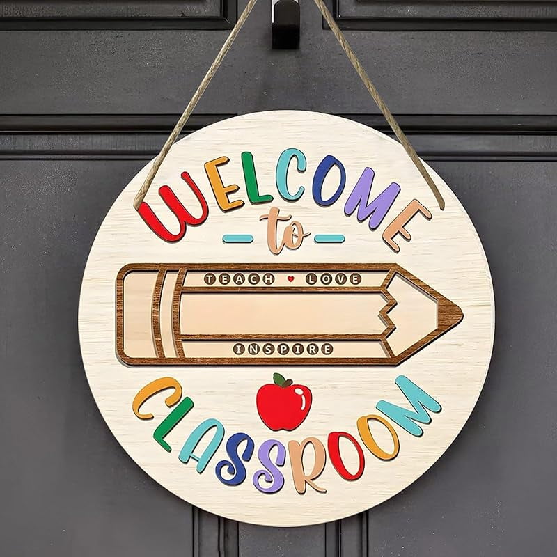 Round Wooden Back To School Door Sign, First Day of School Wooden Door ...