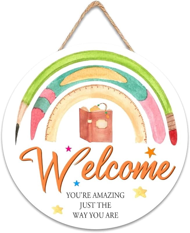 Round Wooden Back to School Door Sign Welcome Classroom Welcome Front ...