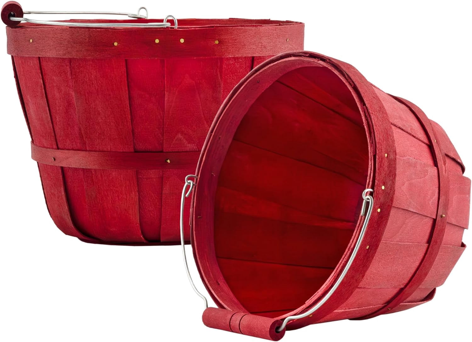 Round Wooden Baskets (2-Pack, Dark Red); Wood Fruit Buckets w/Handle, 4 ...