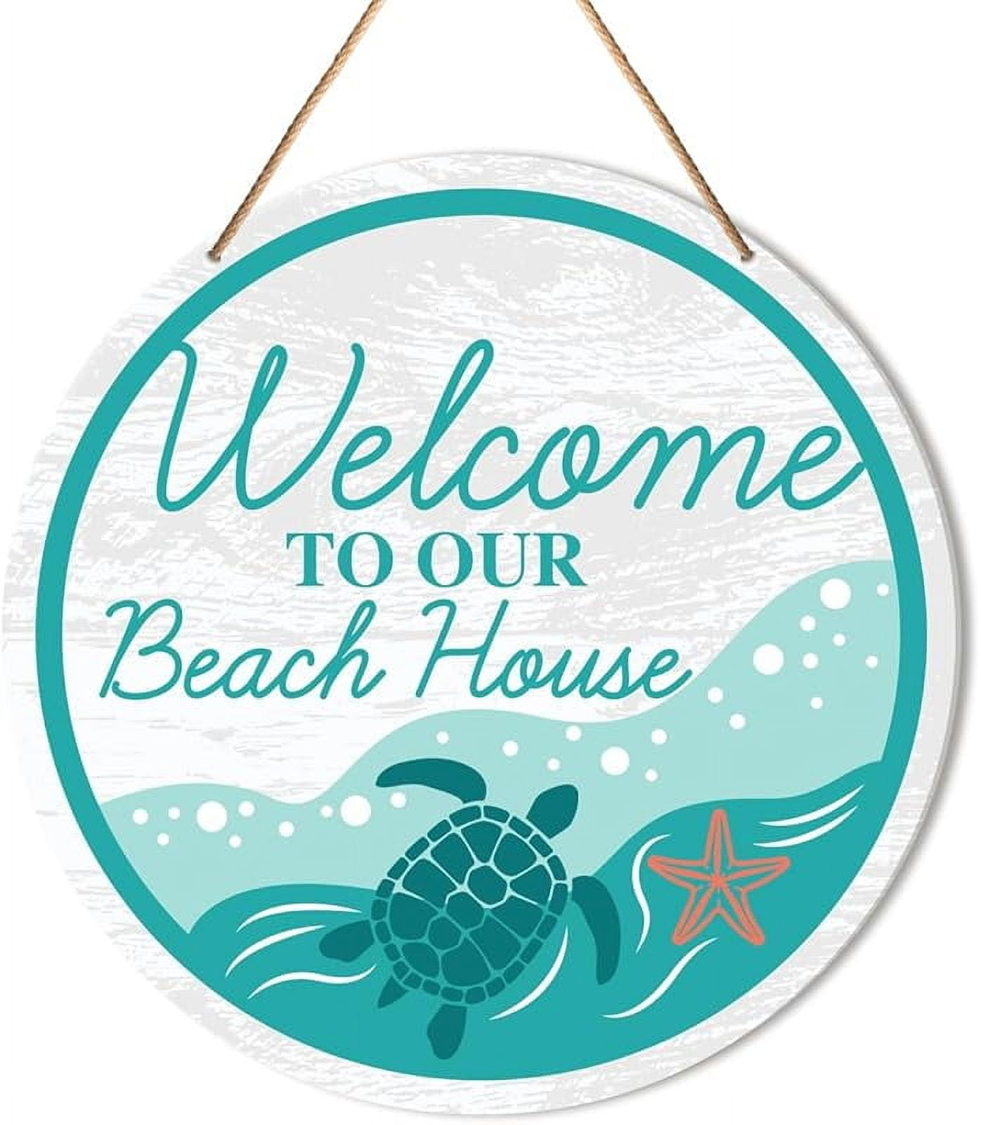 Round Wooden Beach House Welcome Door Sign Decor, Summer Hanging Sign ...