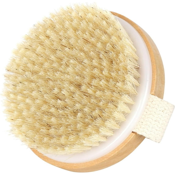Round Wooden Brush for Dry and Wet Brushing, Exfoliating Massaging Dry ...