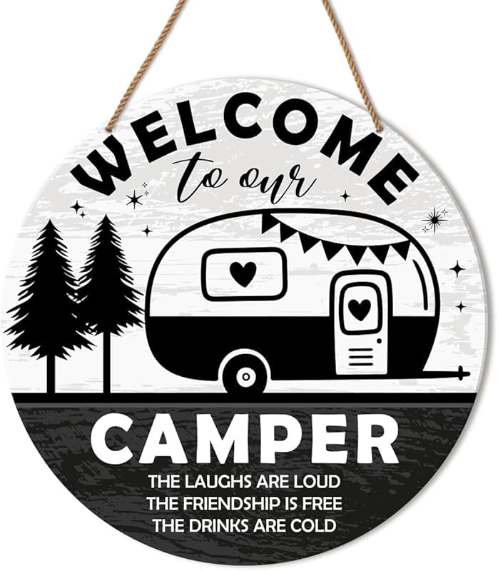 Round Wooden Camping Door Sign, Camping Signs for Campers Campsite ...