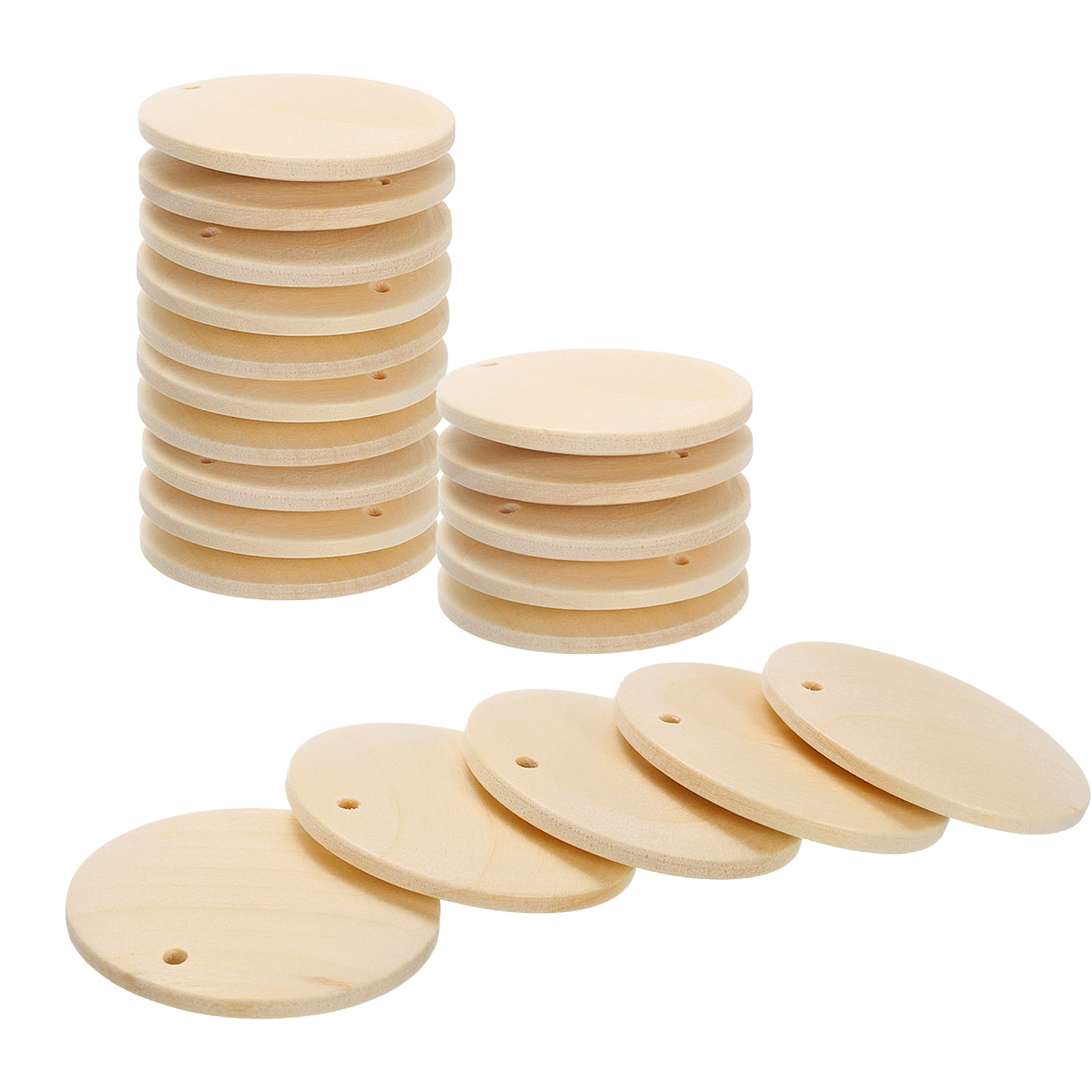 Round Wooden Discs, 20 Pack 35mm - Log Unfinished Wood Circles with ...