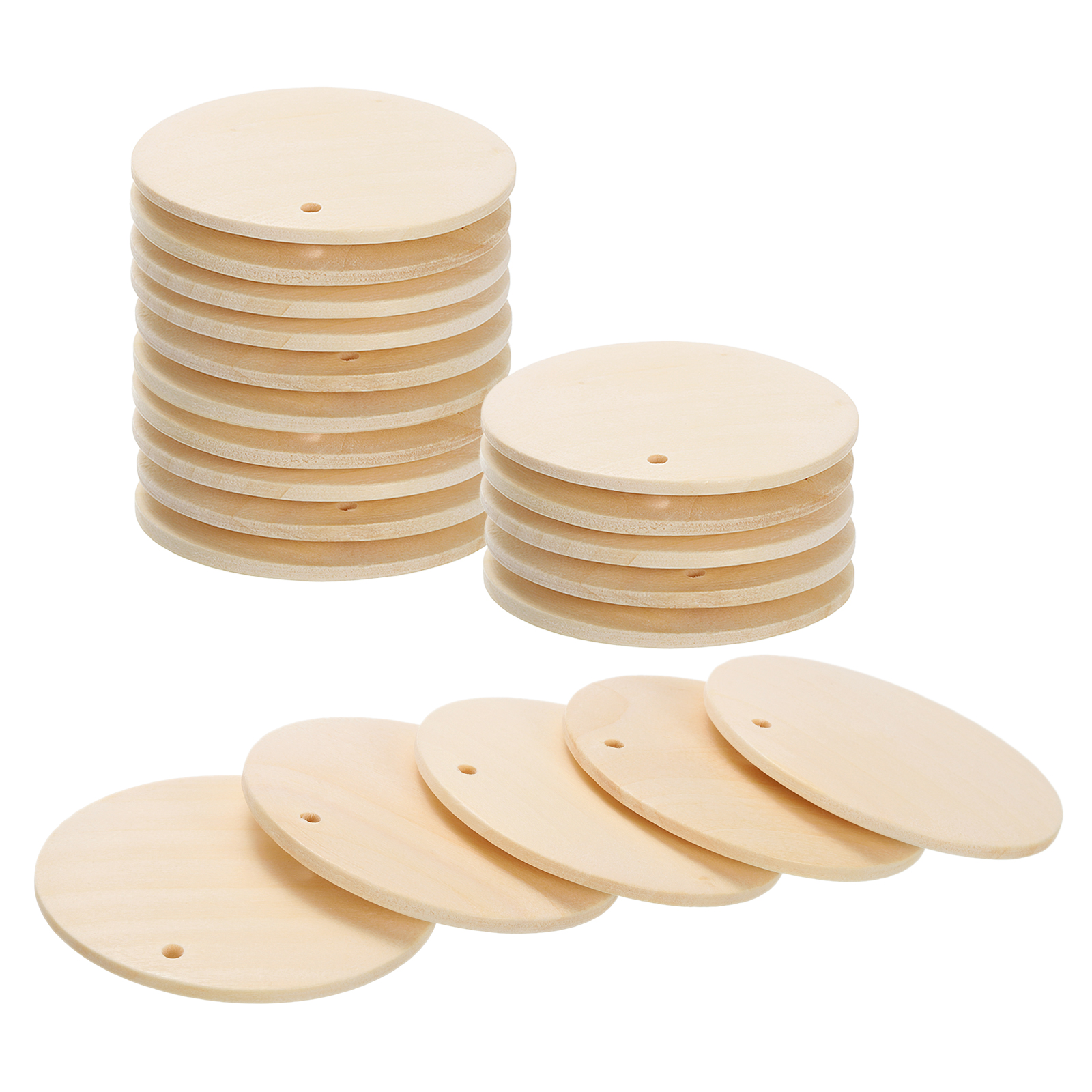 Round Wooden Discs, 20 Pack 50mm - Log Unfinished Wood Circles with ...