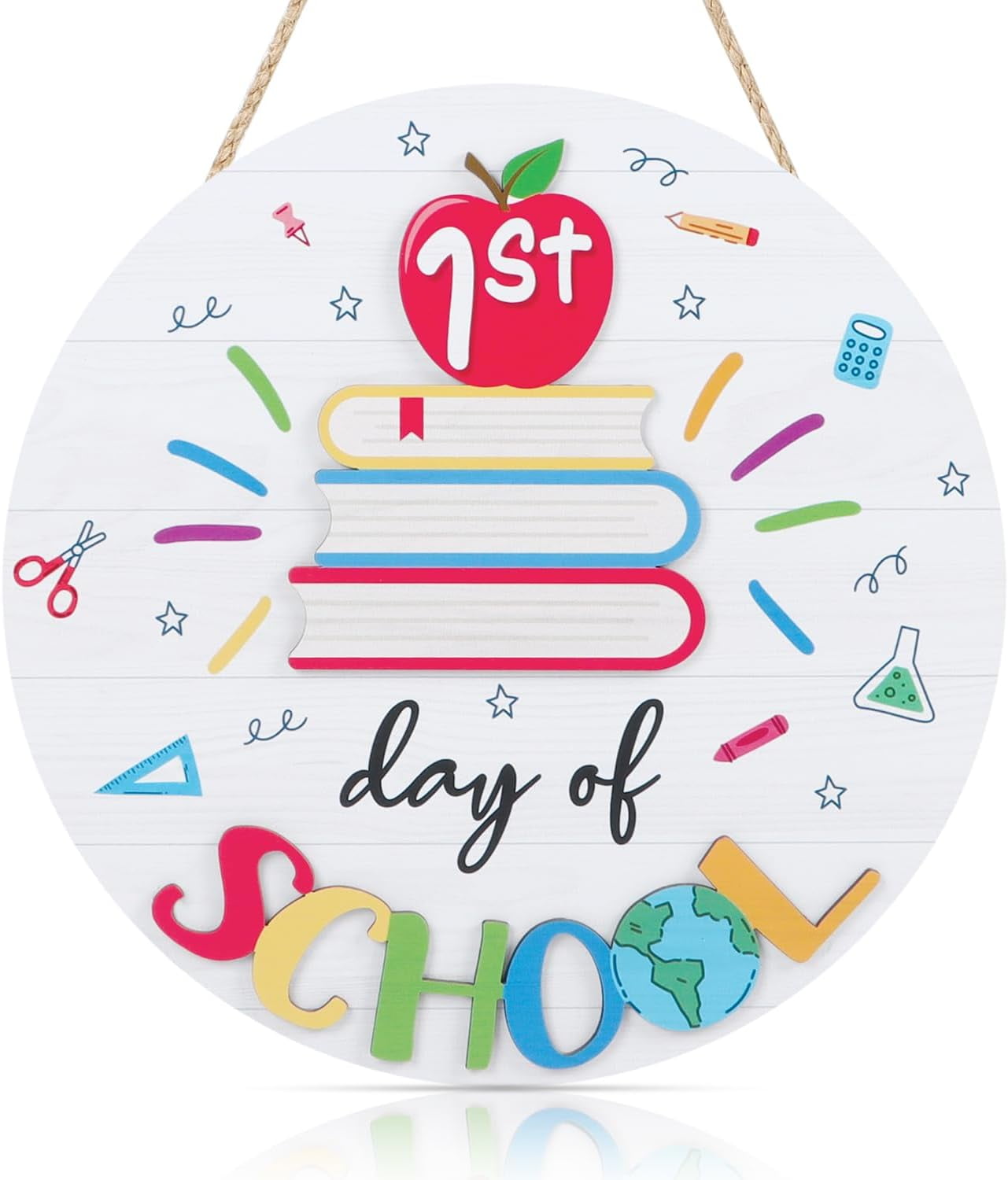 Round Wooden Door Sign, First Day Of School Sign Back To School Wooden ...