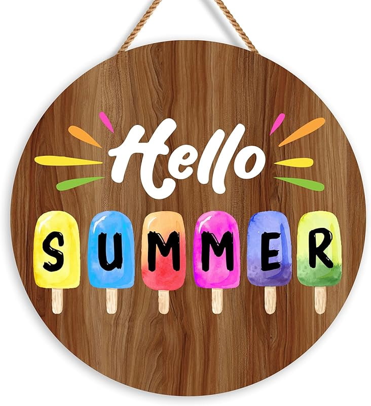Round Wooden Door Sign Hello Summer Beach Decorations,Wooden Hanger ...