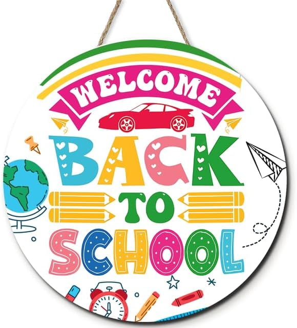 Round Wooden Door Sign, Welcome Back to School Door Sign, Classroom ...