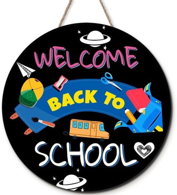 Round Wooden Door Sign, Welcome Back to School Door Sign, Classroom ...