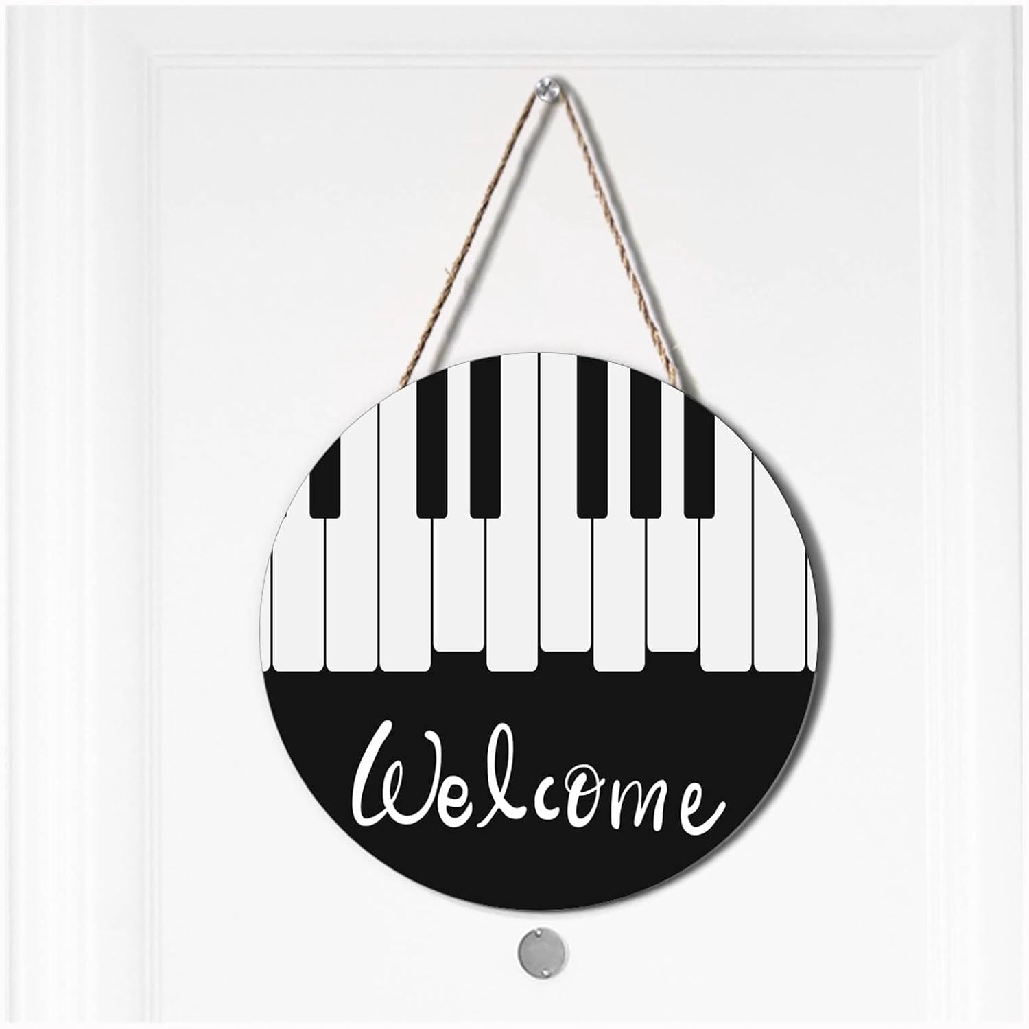 Round Wooden Door Sign Welcome Wreath Hangers, Front Door Welcome Sign ...
