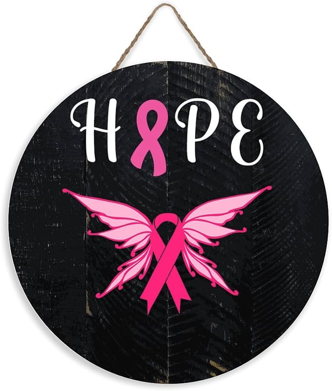 Round Wooden Door Signs Hope Breast Cancer Awareness Established Wood ...