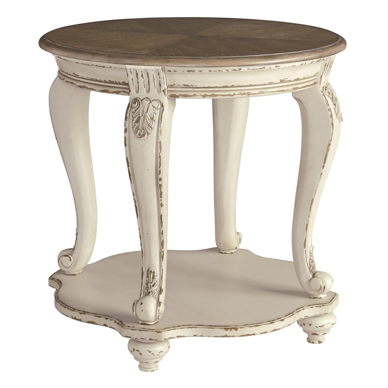 Round Wooden End Table with Open Bottom Shelf Brown and Antique White ...