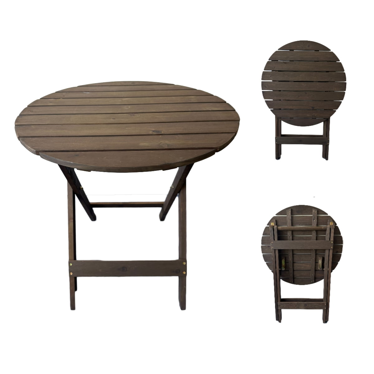 Round Wooden Folding Table, Outdoor Side Table for Camping, Bistro ...