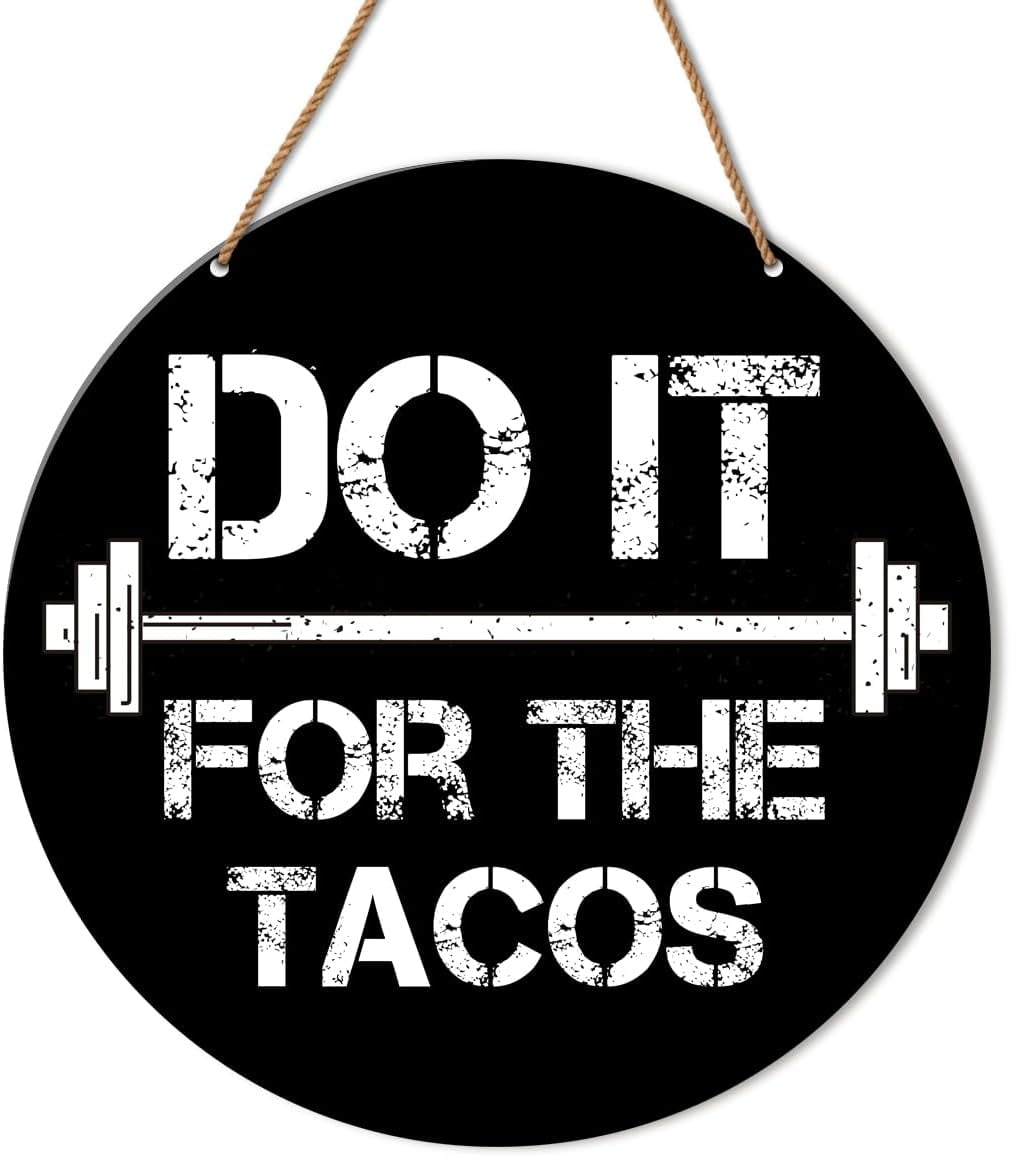 Round Wooden Funny Gym Door Signs Wall Decor, Home Gym Motivational ...