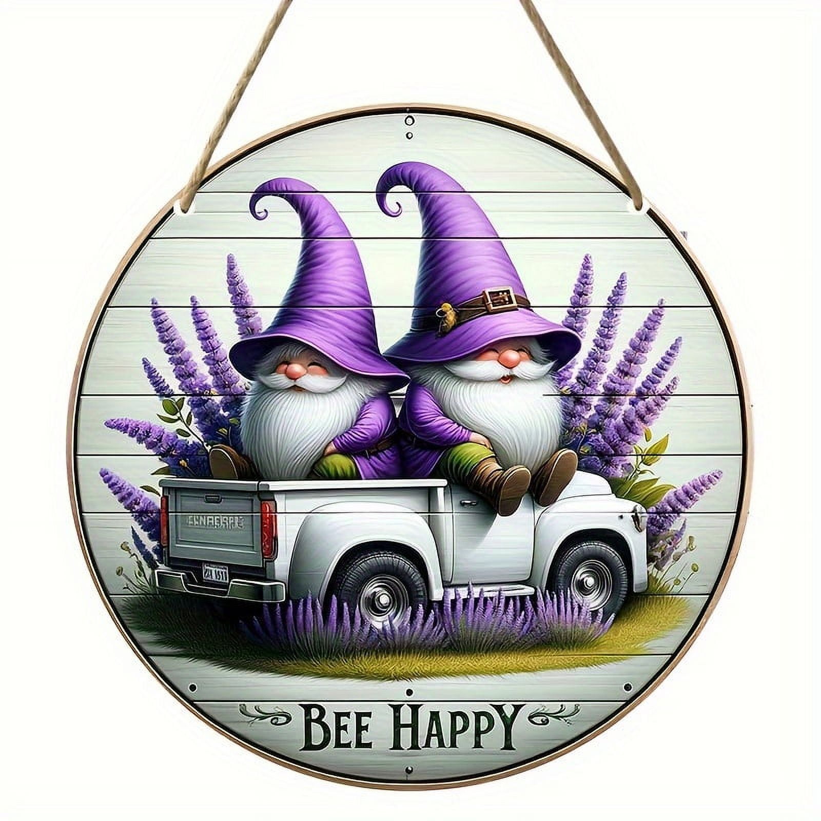 Round Wooden Hanging Sign, Gnome Lavender Sign, Wooden Hanging Plaque ...