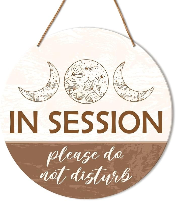 Round Wooden Healing in Session Door Sign, in Session Door Hanging Sign ...