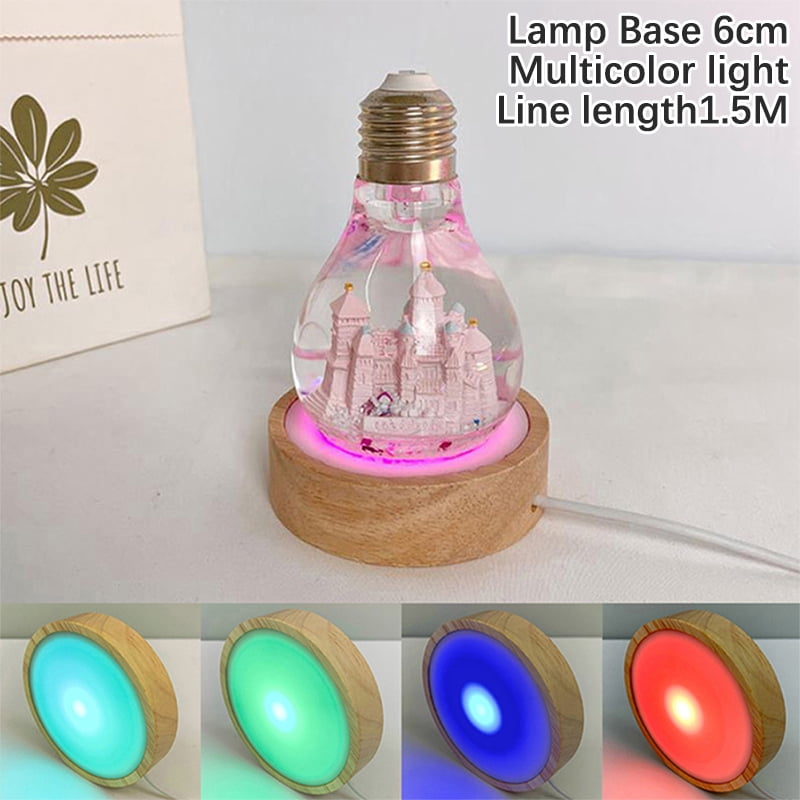 Round Wooden LED Night Light Base Decorative Display Stand For Crystals ...