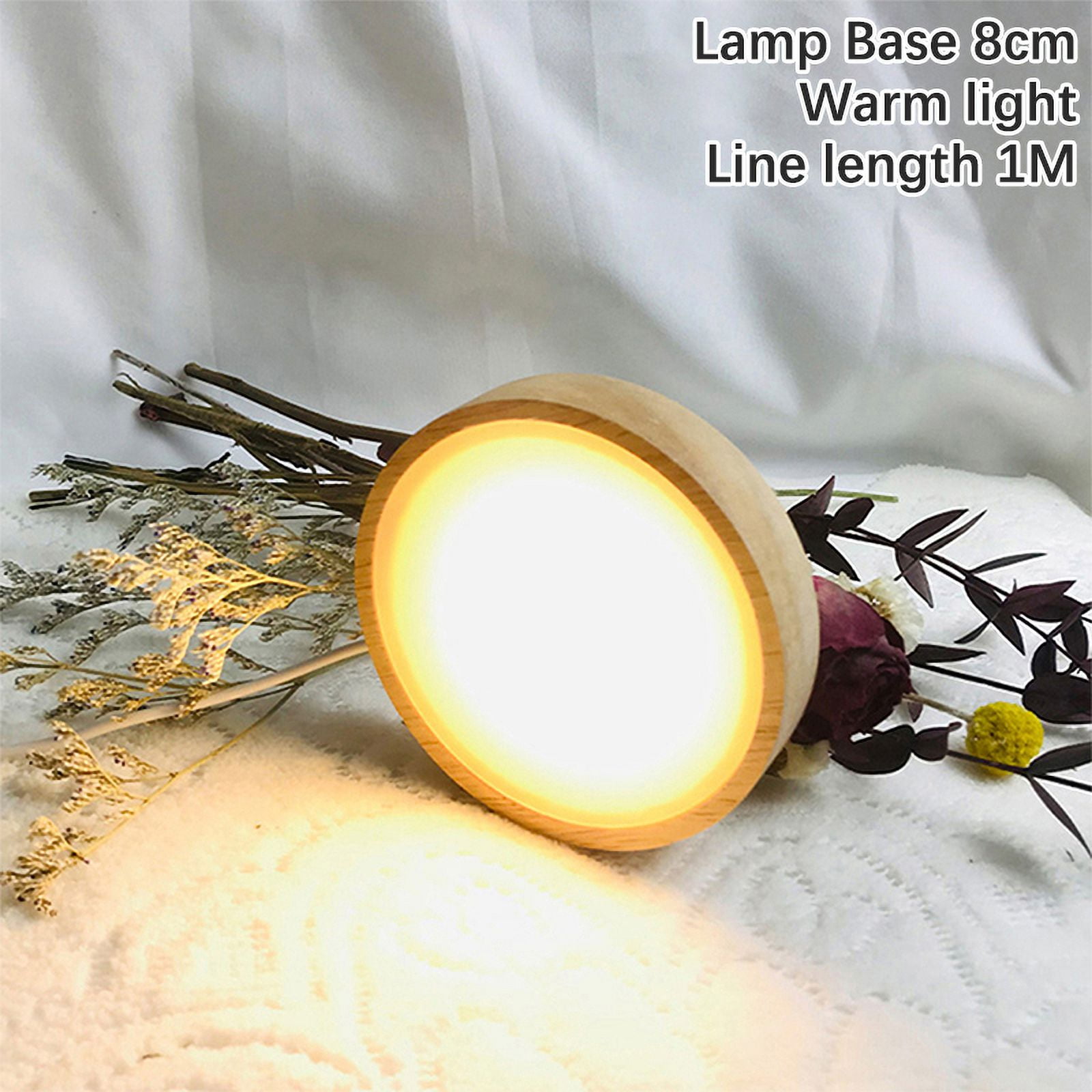 Round Wooden LED Night Light Base Decorative Display Stand For Crystals ...