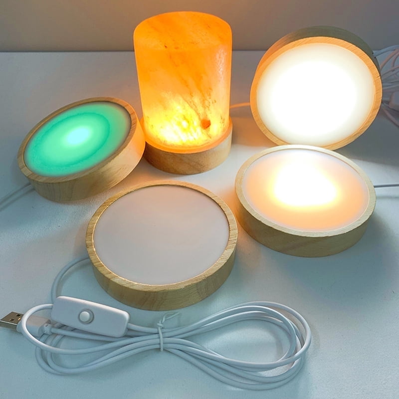 Round Wooden LED Night Light Base Display Stand For Crystals Glass Ball ...