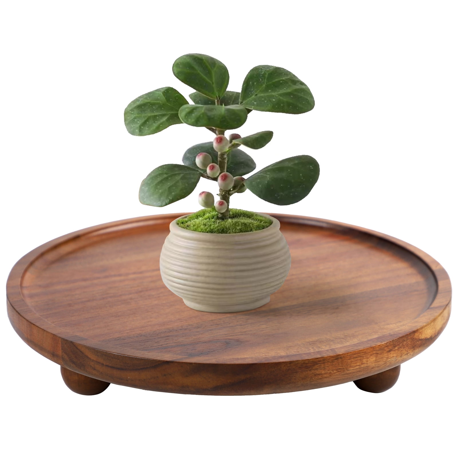 Round Wooden Pedestal, Acacia Wood Pedestal Riser, Home Kitchen ...