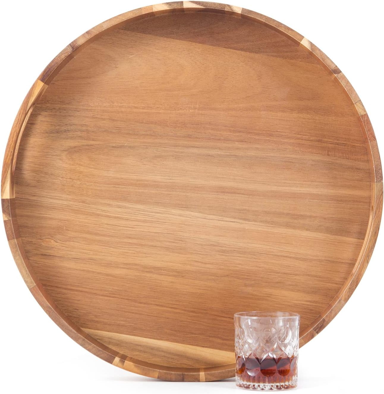 Round Wooden Serving Tray with Handles,20" Large Diameter Wood Serving ...