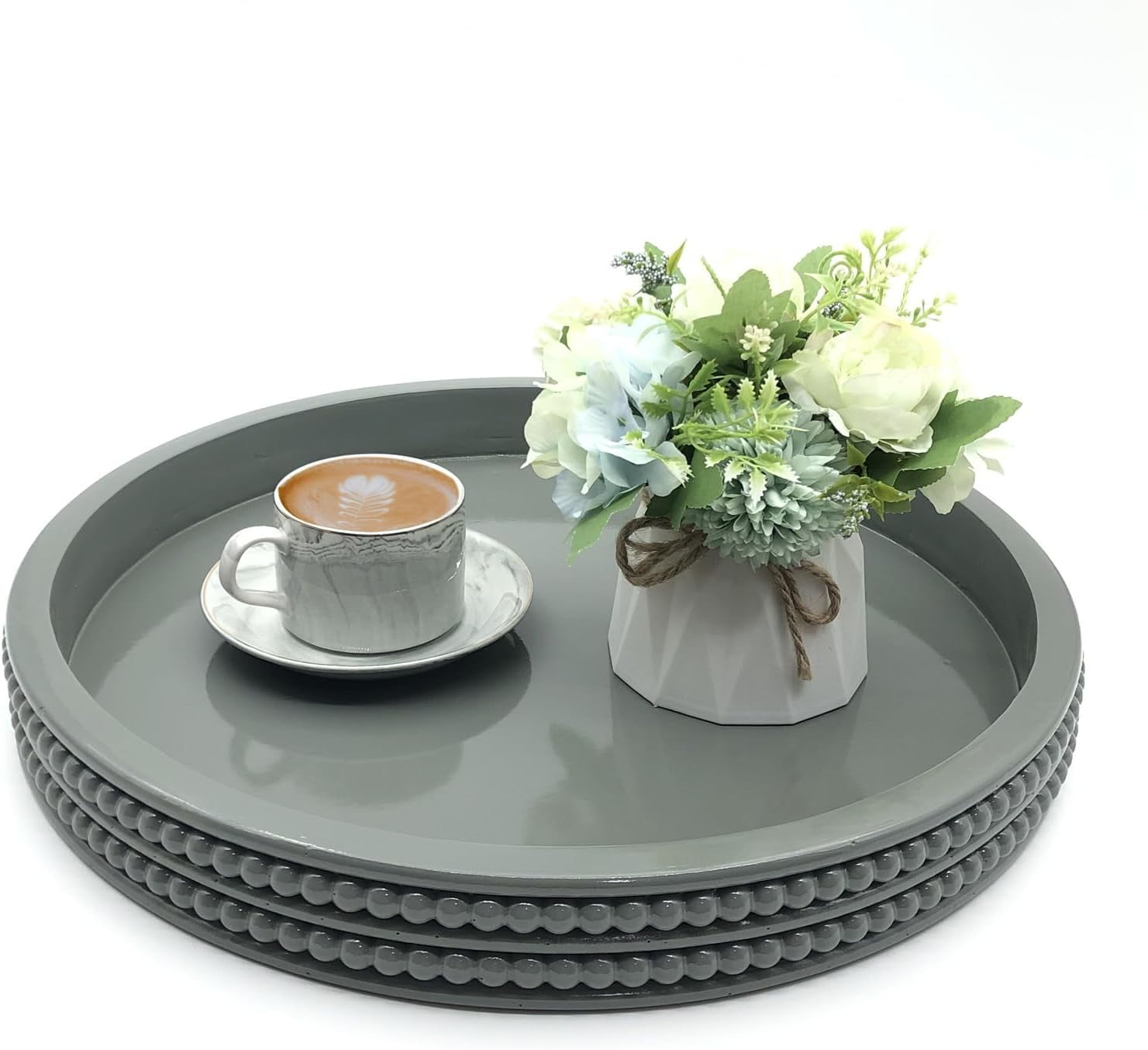 Round Wooden Serving Tray, Whitewashed Round Decorative Wood Tray ...