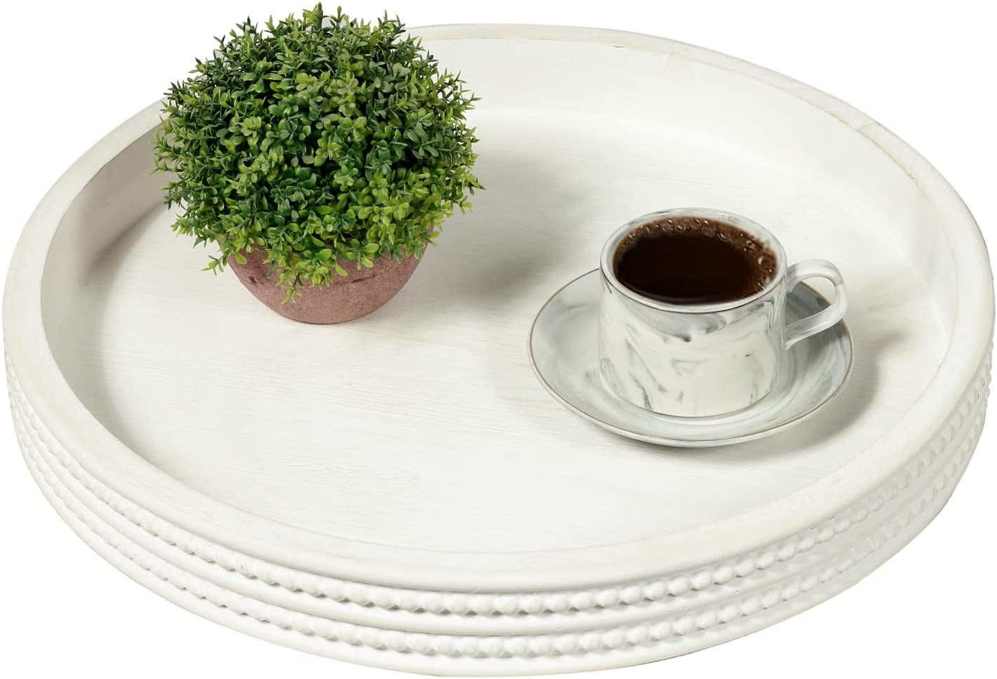 Round Wooden Serving Tray, Whitewashed Round Decorative Wood Tray ...