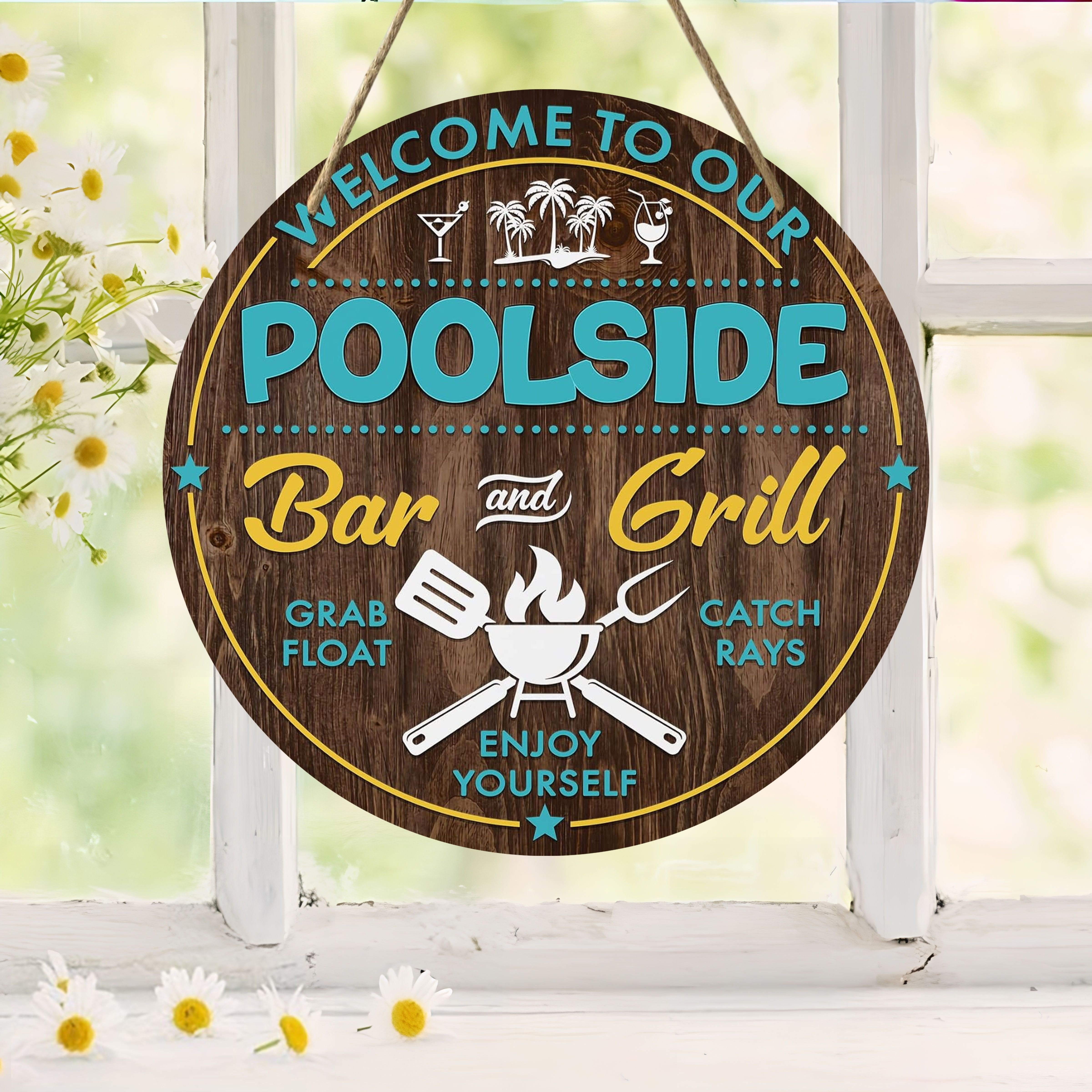 Round Wooden Sign Decorative Sign Bar And Grill Sign, Backyard Sign ...