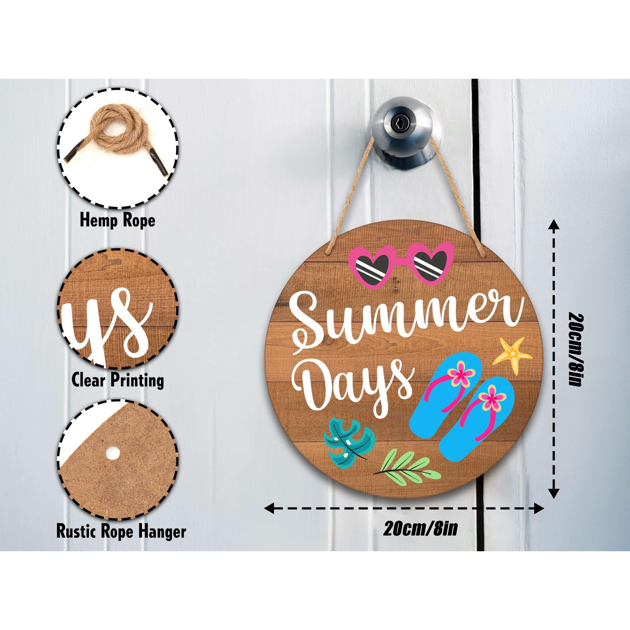 Round Wooden Sign Welcome Summer Hanging, Sunglasses, Flip Flops ...
