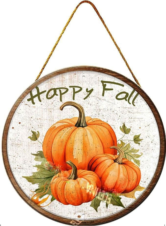 Round Wooden Signs/Happy Fall Pumpkins Round Sign Rustic Retro Kitchen ...