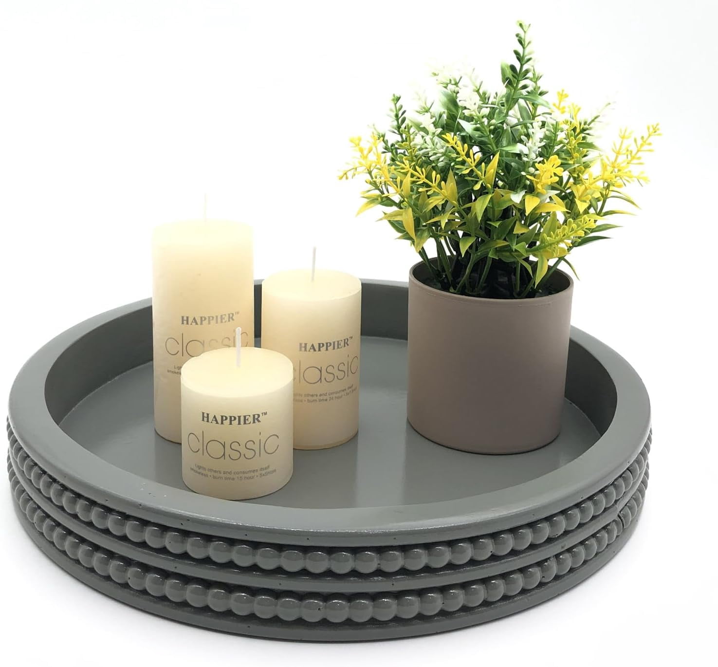 Round Wooden Tray, Gray Round Decorative Wood Tray, Round Modern ...