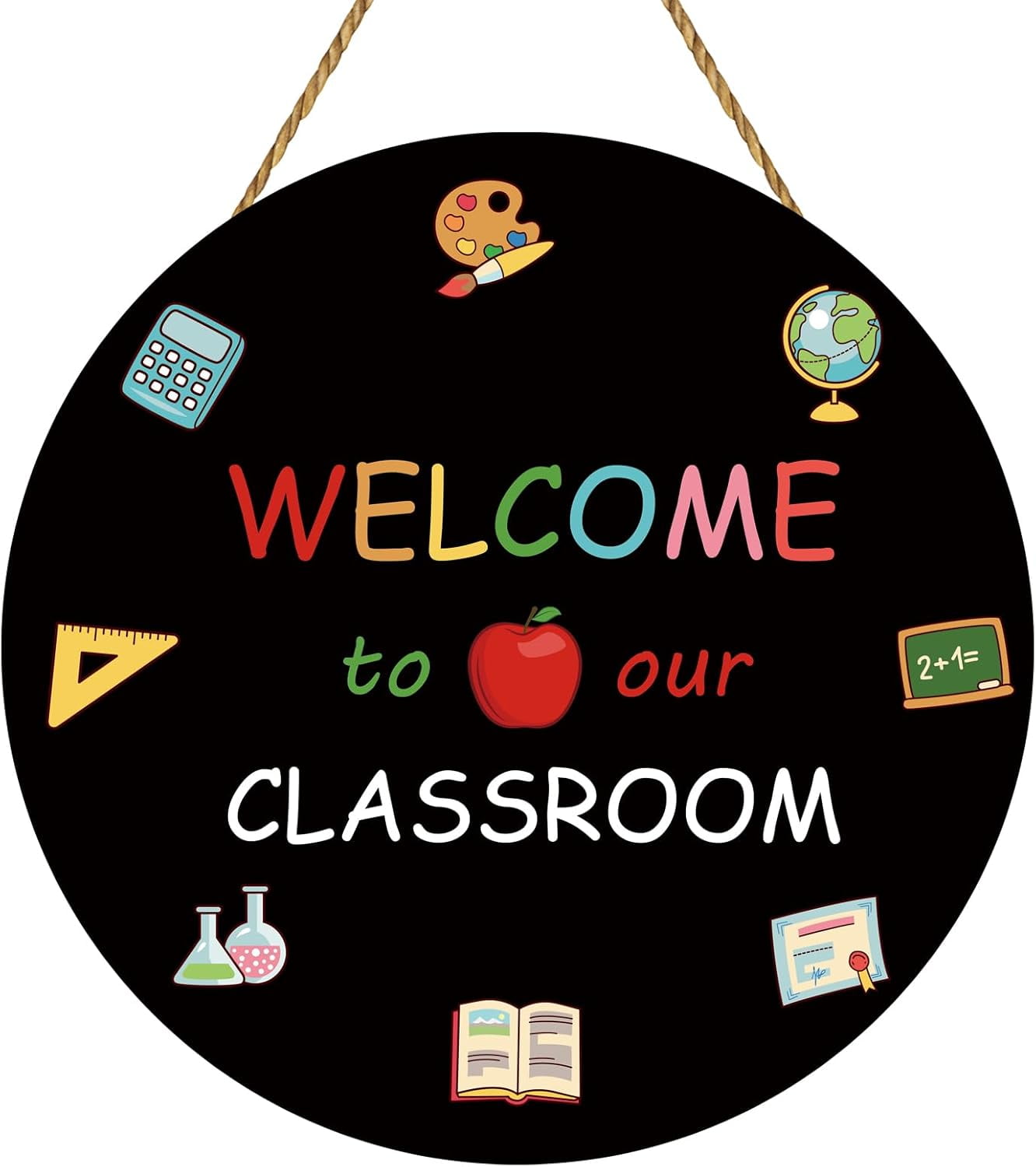 Round Wooden Welcome Door Sign for Classroom Classroom Door Decorations ...
