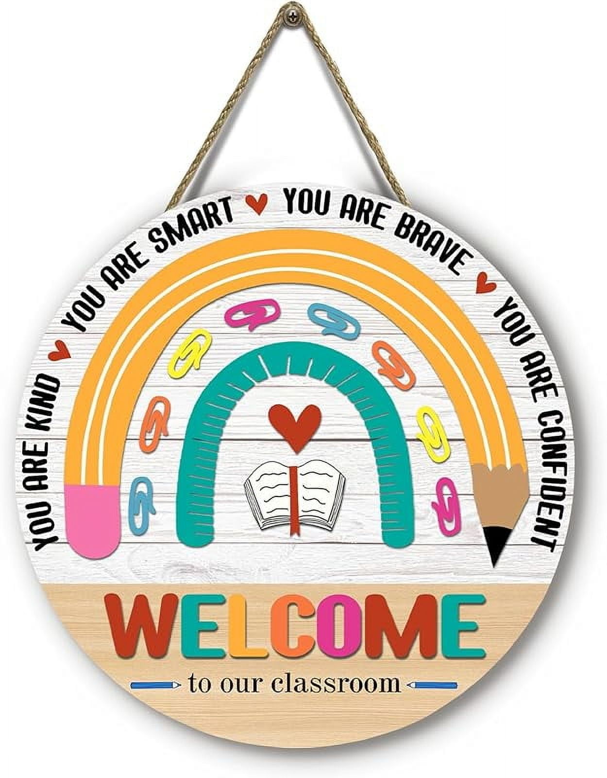 Round Wooden Welcome Door Sign for Classroom Door Decoration Welcome to ...