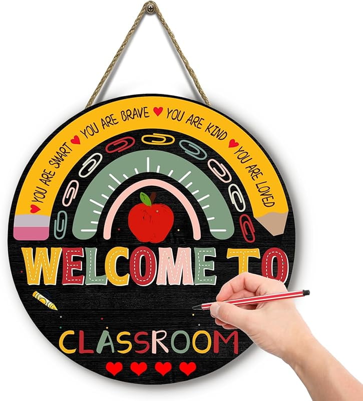 Round Wooden Welcome Door Sign for Classroom Door Decoration Welcome to ...