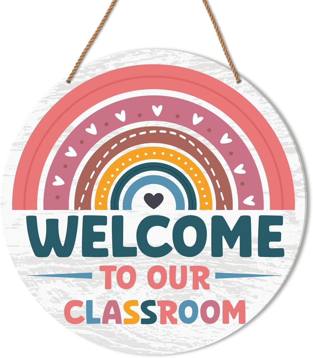 Round Wooden Welcome Door Sign for Classroom Door, Teacher Door Sign ...