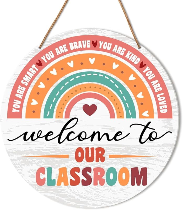 Round Wooden Welcome Door Sign for Classroom Door, Teacher Door Sign ...