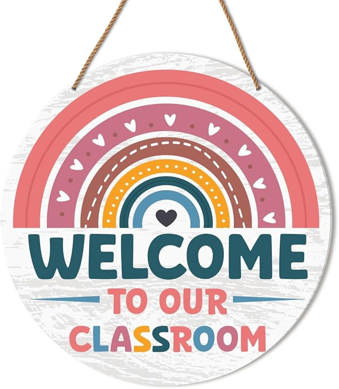 Round Wooden Welcome Door Sign for Classroom Door, Teacher Door Sign ...