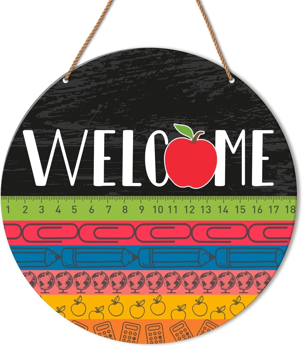 Round Wooden Welcome Door Sign for Classroom Door, Teacher Door Sign ...