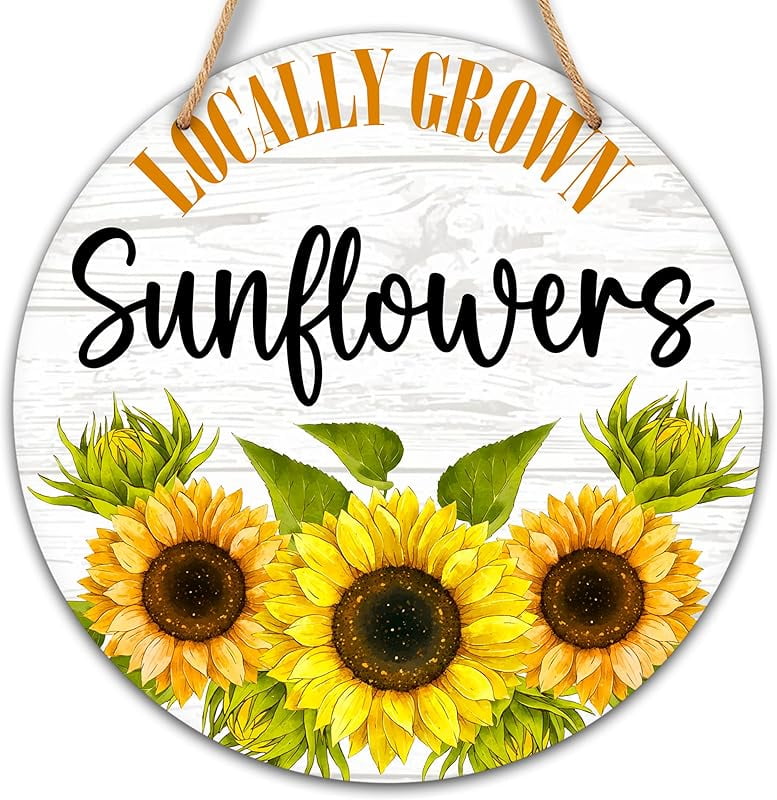 Round Wooden Welcome Door Sign for Front Door, Happy Autumn Sunflowers ...