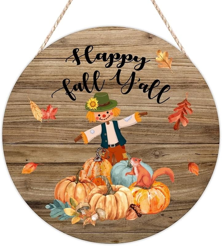 Round Wooden Welcome Door Sign Front for Door Happy Fall Y’all Pumpkin ...